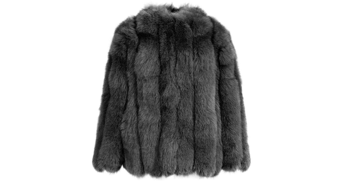 Wanan Touch Reine Dark Fox Fur Jacket in Black | Lyst