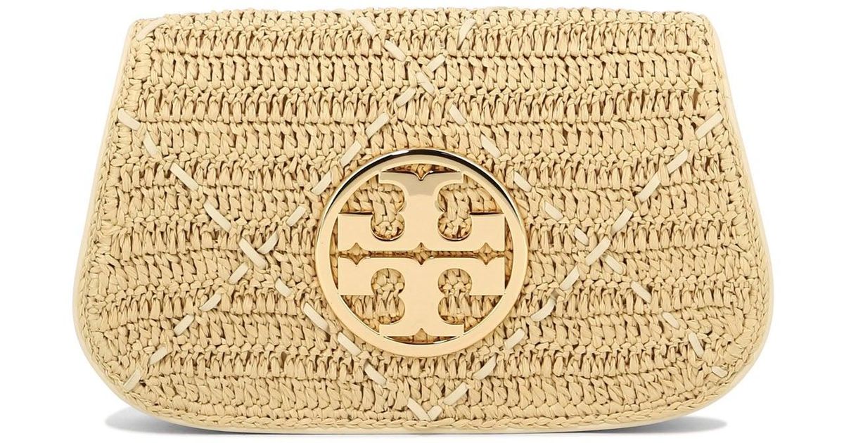 Tory Burch "Reva" Raffia Clutch in Natural | Lyst