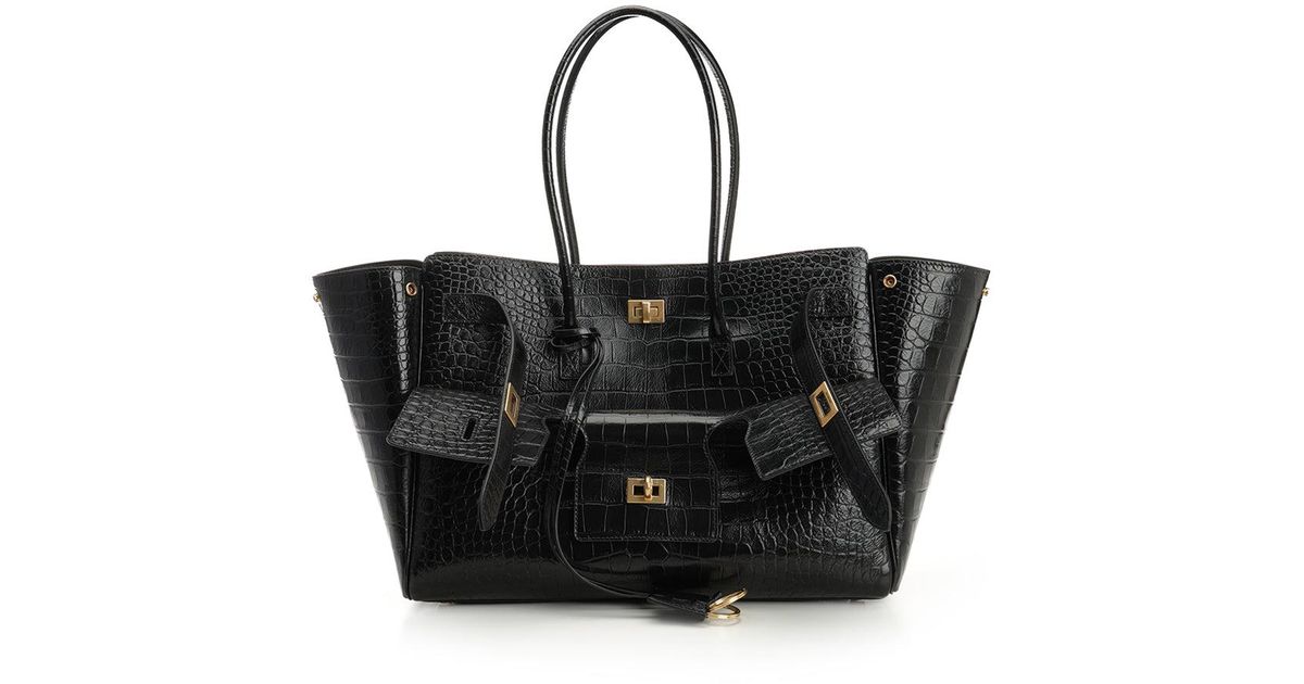 Balenciaga Carry All Bel Air Leather Shoulder Bag With Croco Effect in ...
