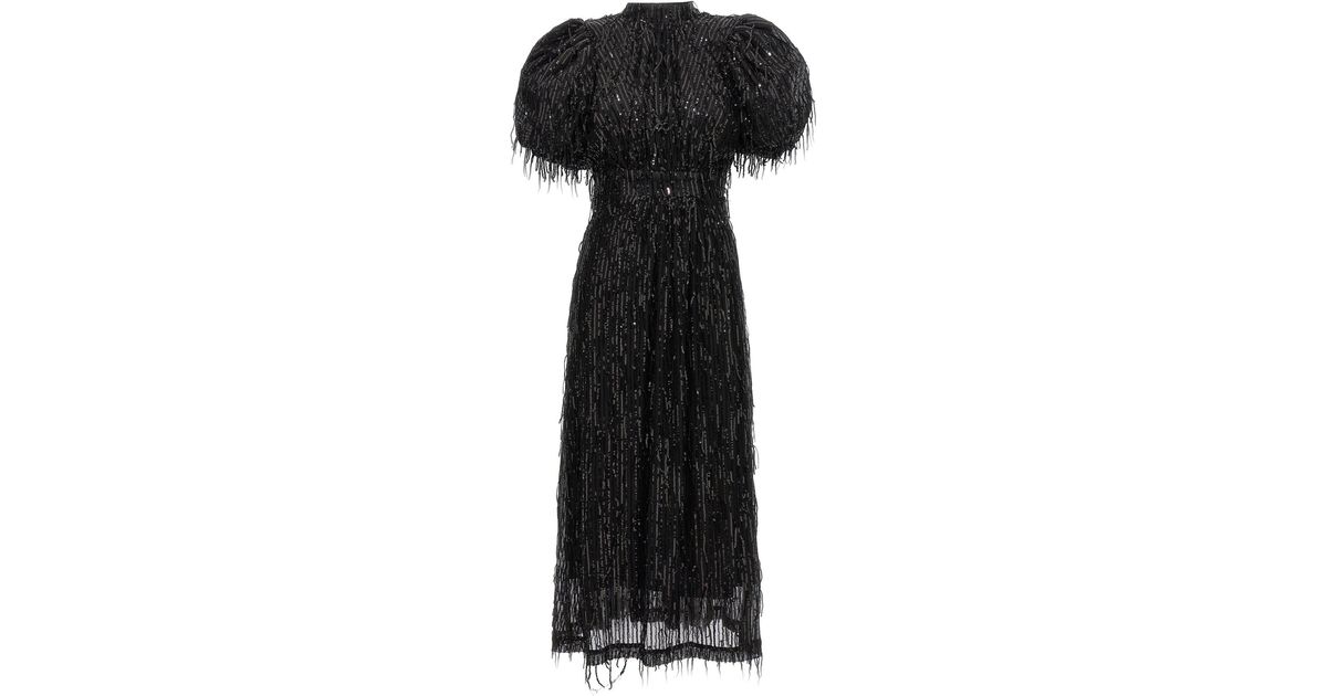 ROTATE BIRGER CHRISTENSEN Sequin-embellished Puff-sleeve Stretch Recycled-polyester Midi Dress ...