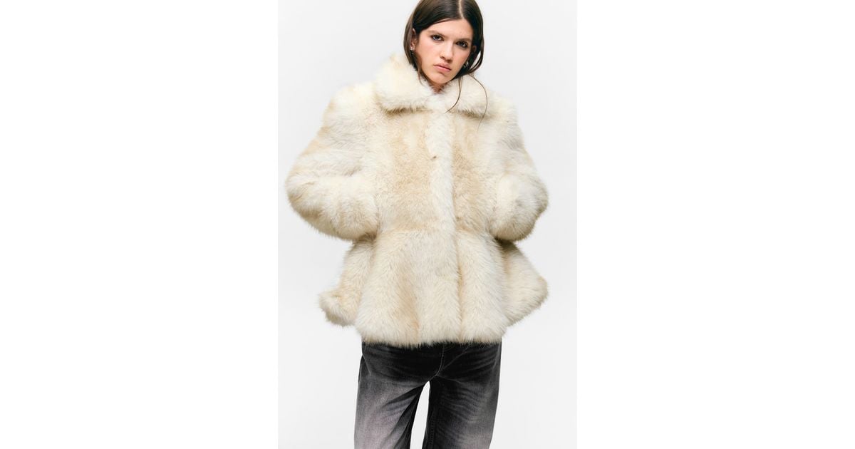 Monki Faux Fur Peplum Jacket in Natural | Lyst UK