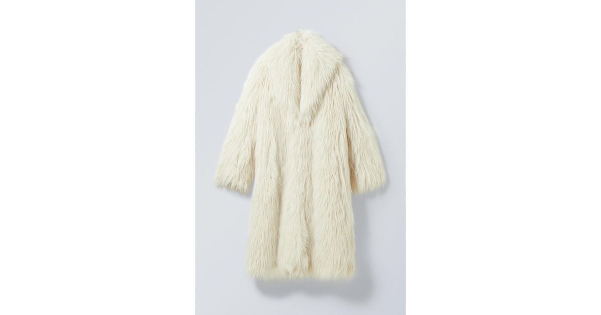 Weekday Mia Faux Fur Coat In White Lyst Uk