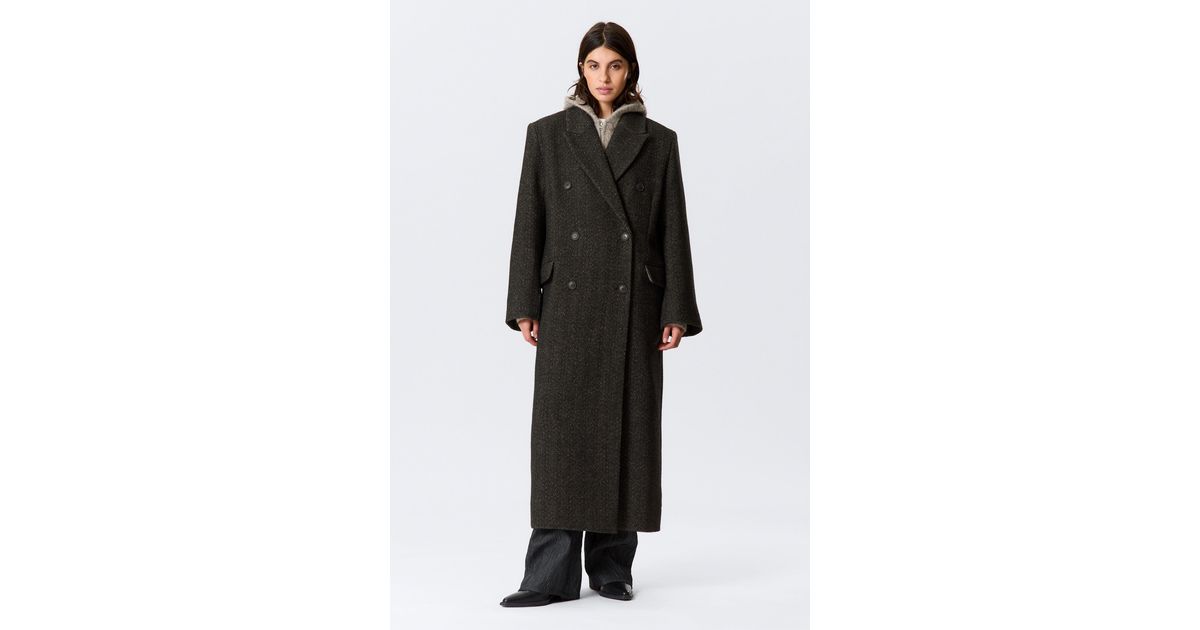 Weekday Oversized Double-Breasted Wool-Blend Coat in Black | Lyst UK