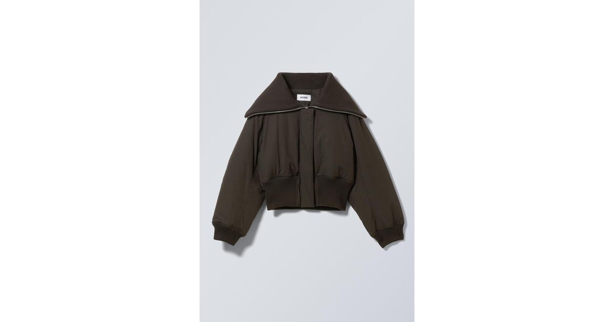 Weekday Cropped Rib Funnel Neck Bomber Jacket in Black | Lyst UK