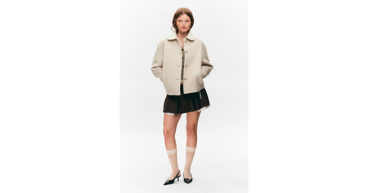 Monki Boxy Button-Up Wool-Blend Jacket in Natural | Lyst UK