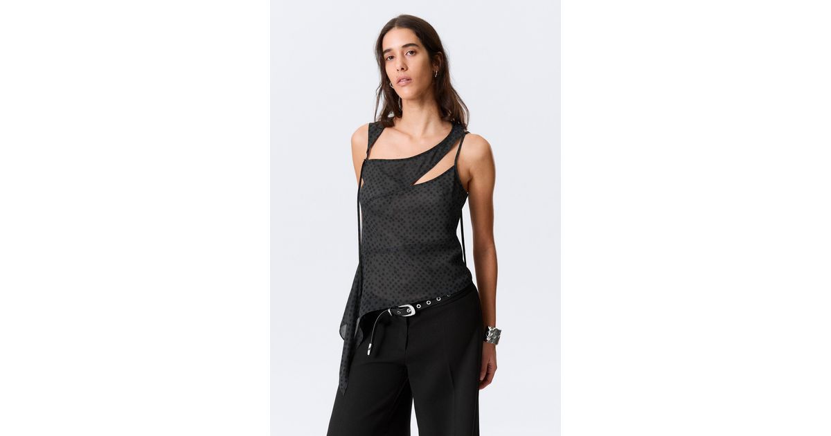 Weekday Asymmetric Cut-Out Mesh Top in Black | Lyst UK