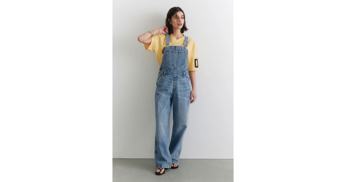 Monki Classic Cotton Denim Dungarees in Blue | Lyst UK