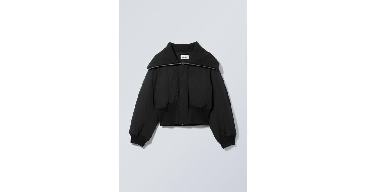 Weekday Cropped Rib Funnel Neck Bomber Jacket in Black | Lyst UK