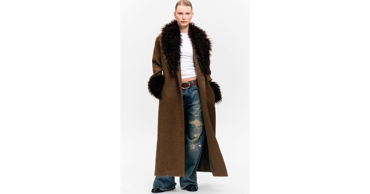 Monki Long Oversized Coat With Faux-Fur Trims in Black | Lyst UK