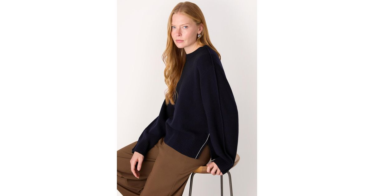 Whistles Side Stripe Detail Wool Knit in Blue | Lyst UK