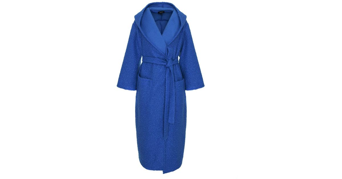 BLUZAT Long Textured Coat With Hood And Belt – Royal in Blue | Lyst UK