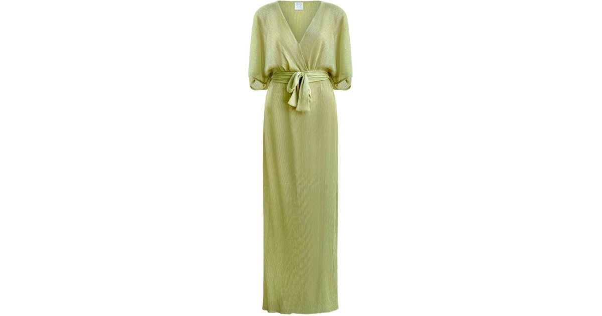 Why Mary Aphrodite Sheer Lurex Maxi Dress in Green | Lyst