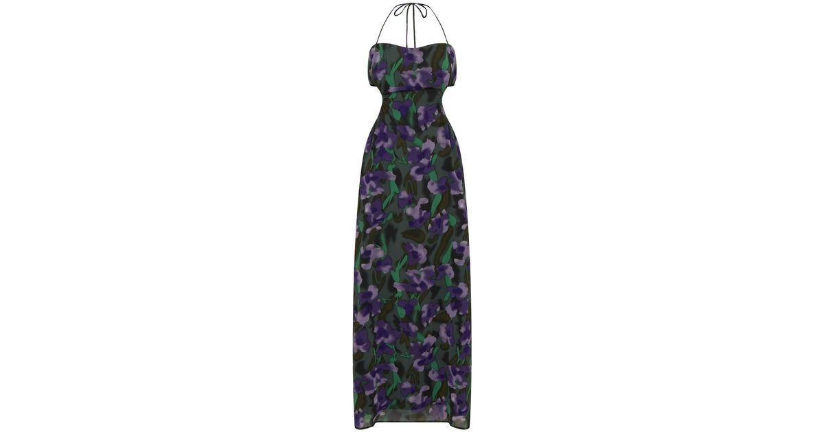 Sour Figs Violette Tie Halter Floral Dress in Blue | Lyst