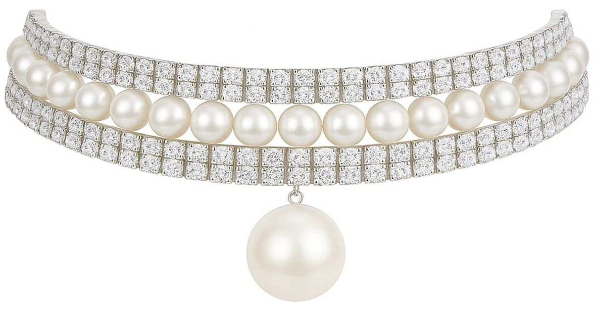 The Gala Crystal & Pearl Harmony Choker in White | Lyst UK