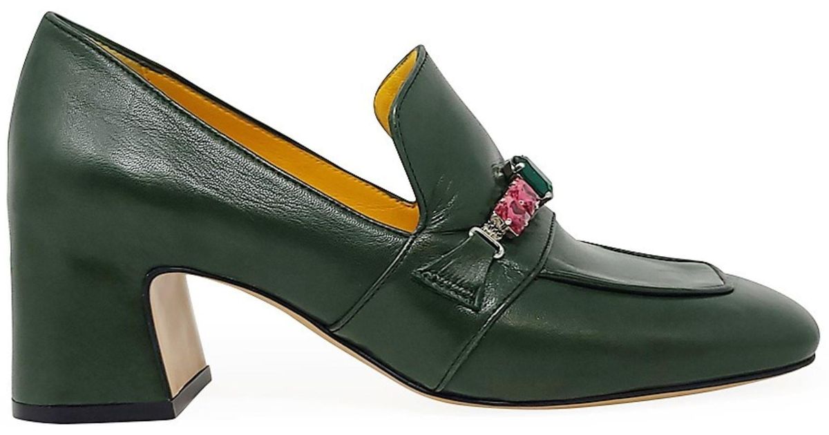 Madison Maison Leather Mid Heel Jeweled Loafer in Green | Lyst