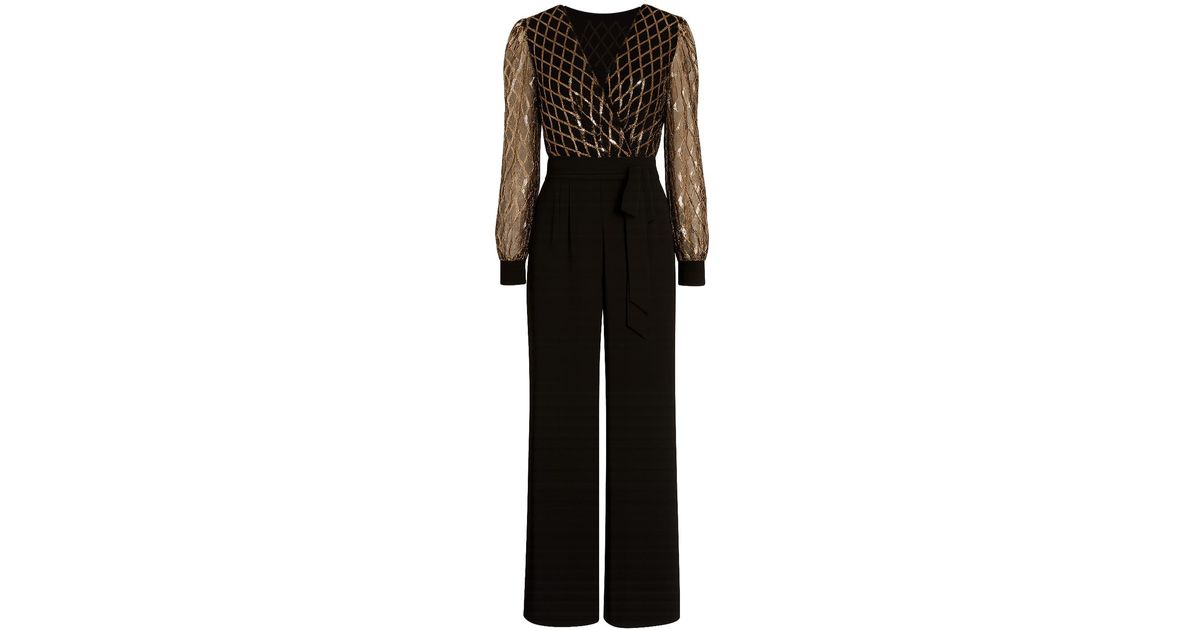 Yumi' And Sequin Wrap Over Jumpsuit in Black | Lyst UK
