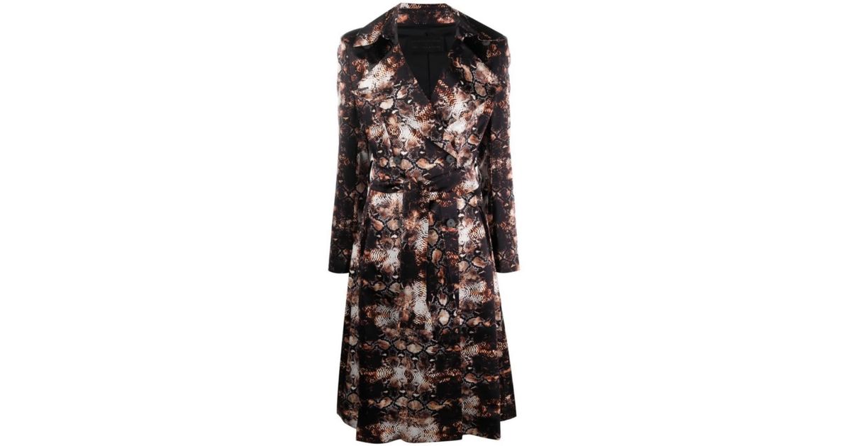 Tessitura Snake Print Silk Trench Coat in Black | Lyst