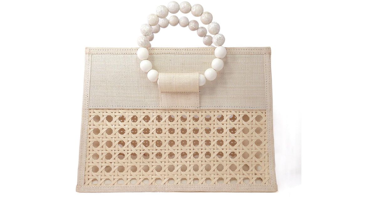 Soli & Sun Neutrals The Ashley Cream & Pearl Rattan Woven Tote Handbag ...