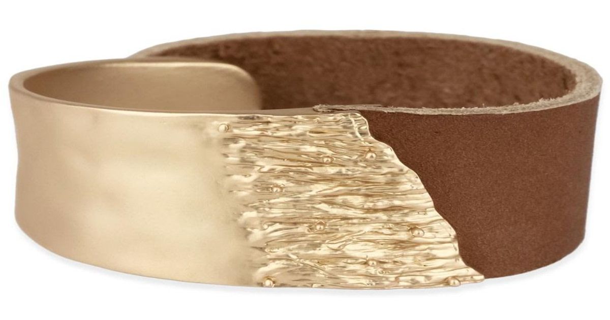 Saachi Leather Metal Statement Bracelet in Brown | Lyst UK