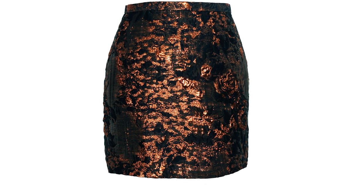 Verda London Jacquard Copper Mini Skirt Tailored For Curvy Figures in ...
