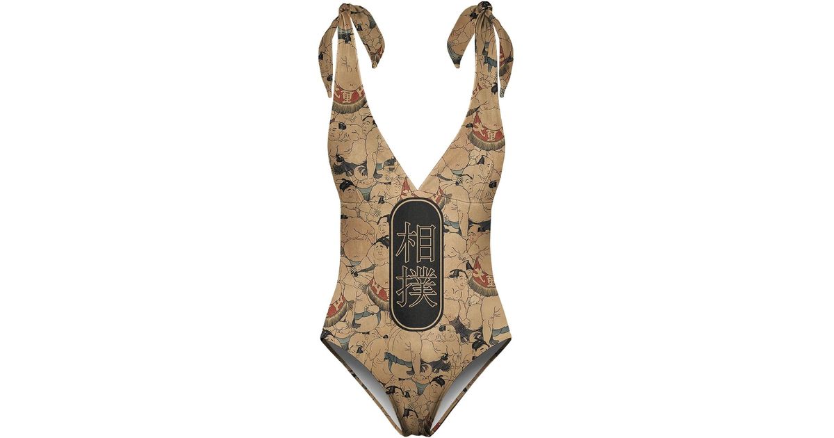 Aloha From Deer Sumo One Piece Swimsuit in Brown | Lyst