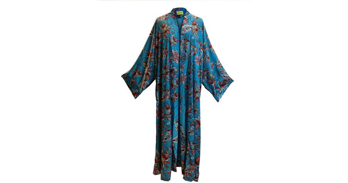 Janara Jones Floral Paisley Print Satin Maxi Abaya Kaftan in Blue | Lyst