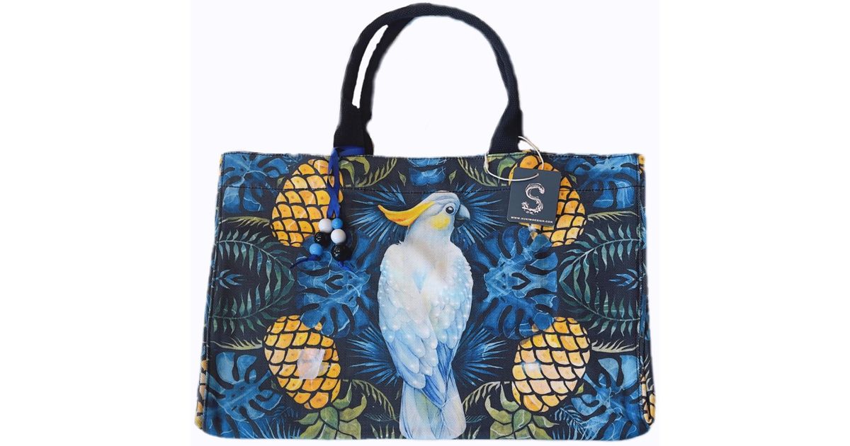 Suki Wang London Lush Tropics Tote Bag Beach Bag in Blue | Lyst