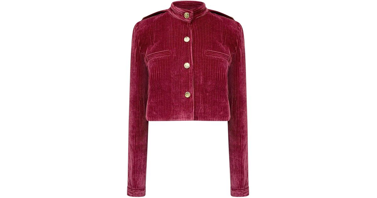 Why Mary Lucia Cropped Corduroy Jacket in Red | Lyst