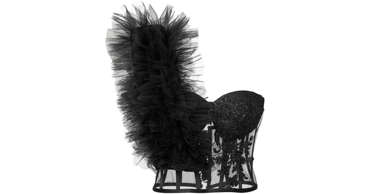 LIA ARAM Hand-Embroidered Ruffle Corset in Black | Lyst