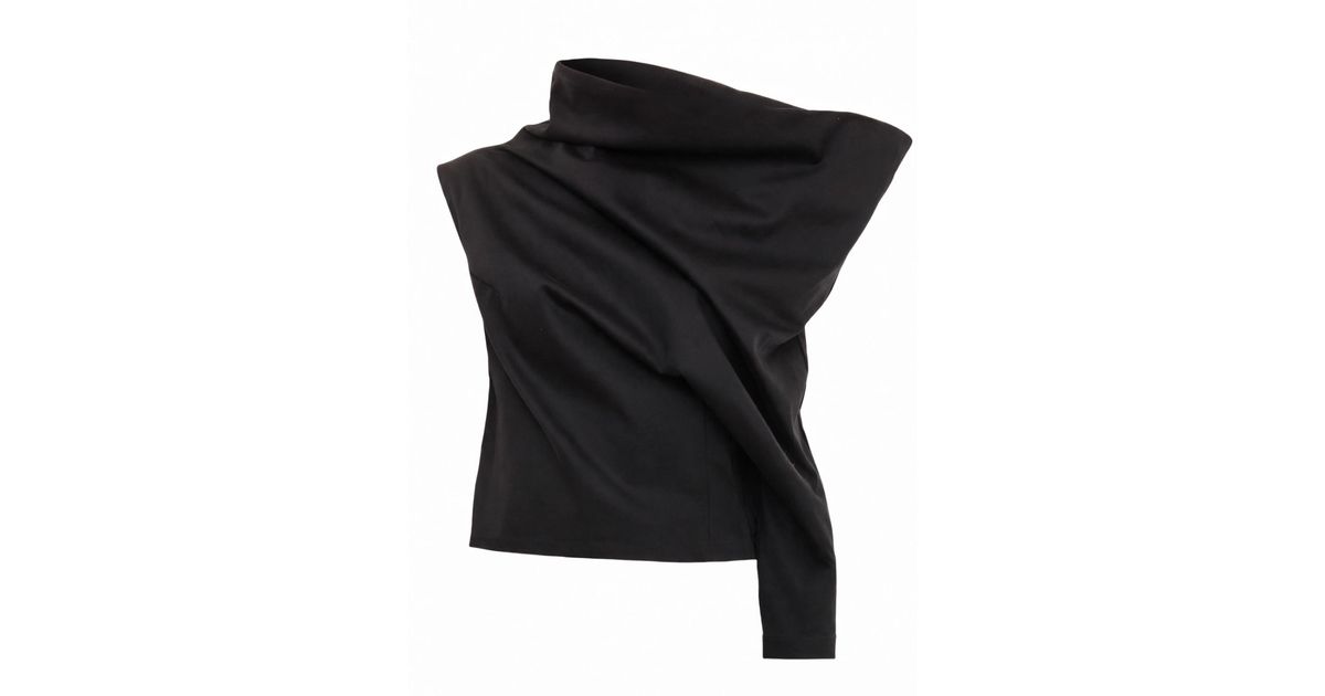 Sazha Sculptural Asymmetric Top With One-Shoulder Draping in Black ...