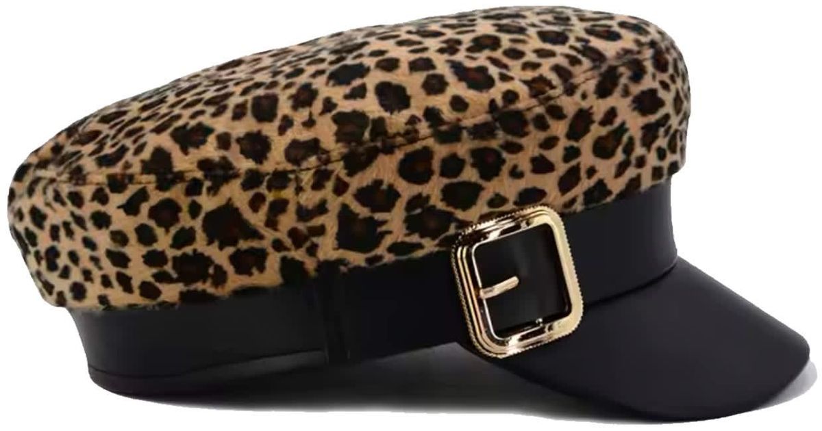 Chanel Joan Elkayam Leopard Print Buckled Baker Boy Hat in Black | Lyst UK