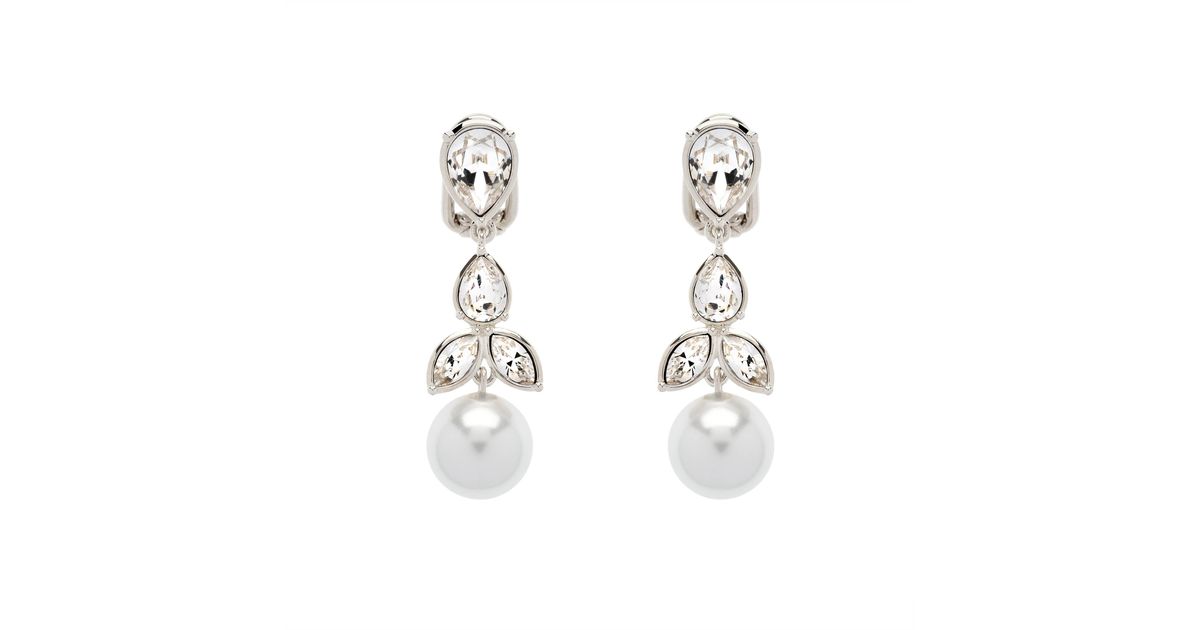 Emma Holland Jewellery Platinum Crystal & Pearl Drop Clip Earrings in ...