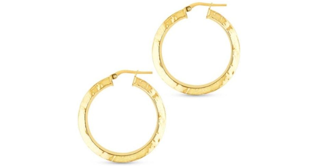 The Hoop Station Textured Squared-Edged Hoop Earrings in Metallic | Lyst