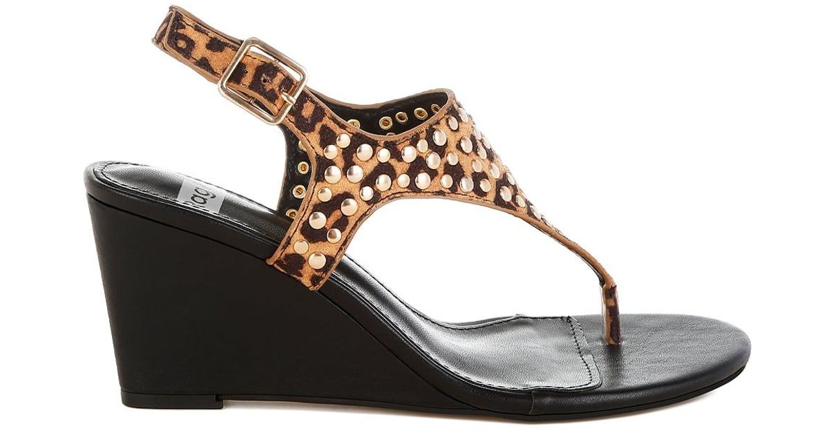 Rag & Co Oidah Leopard Print Studded Wedges in Brown | Lyst