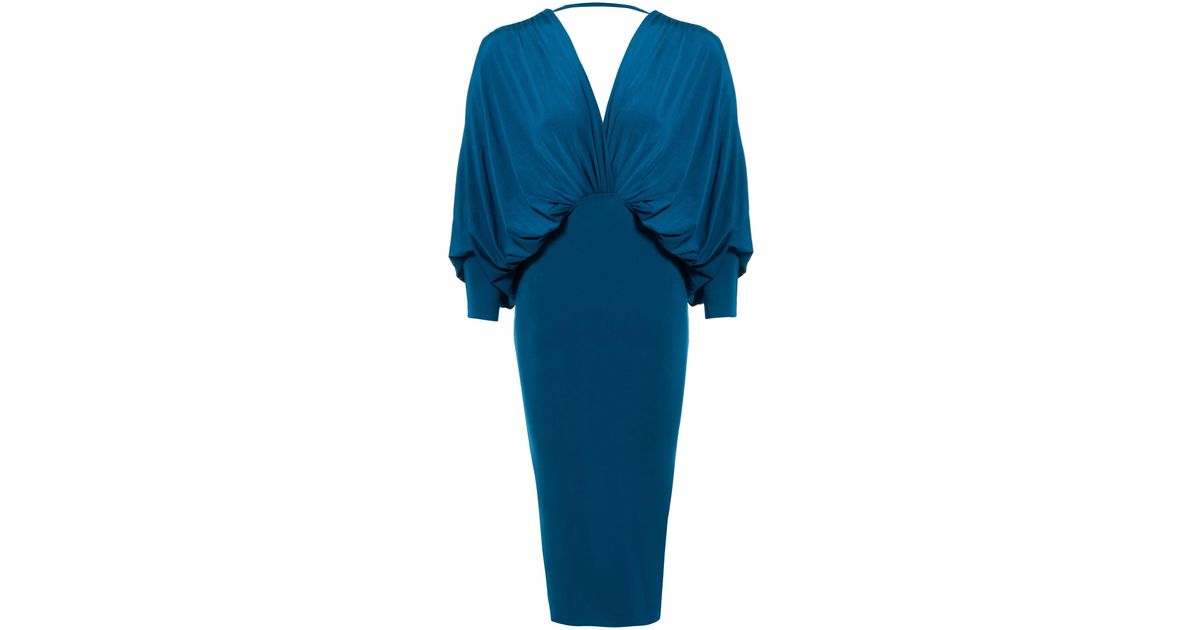 Sarvin Plunging Front Midi Dress in Blue | Lyst UK