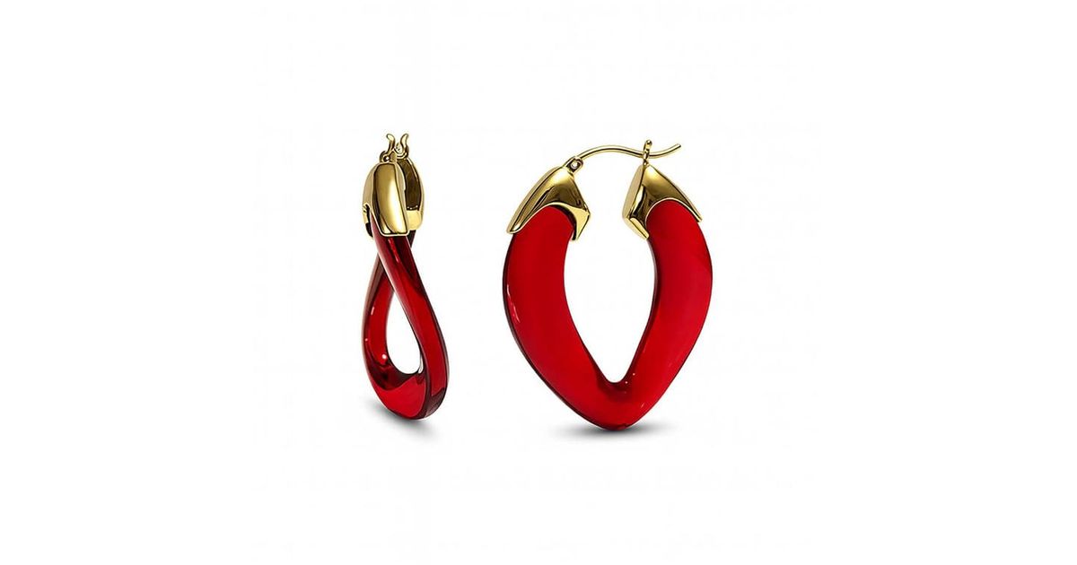 Gold & Honey Ruby Curb Link Lucite Birthstone Hoop Earrings in Red ...