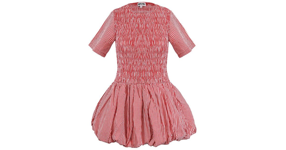 Amy Lynn Elenor Gingham Puffball Mini Dress in Pink | Lyst