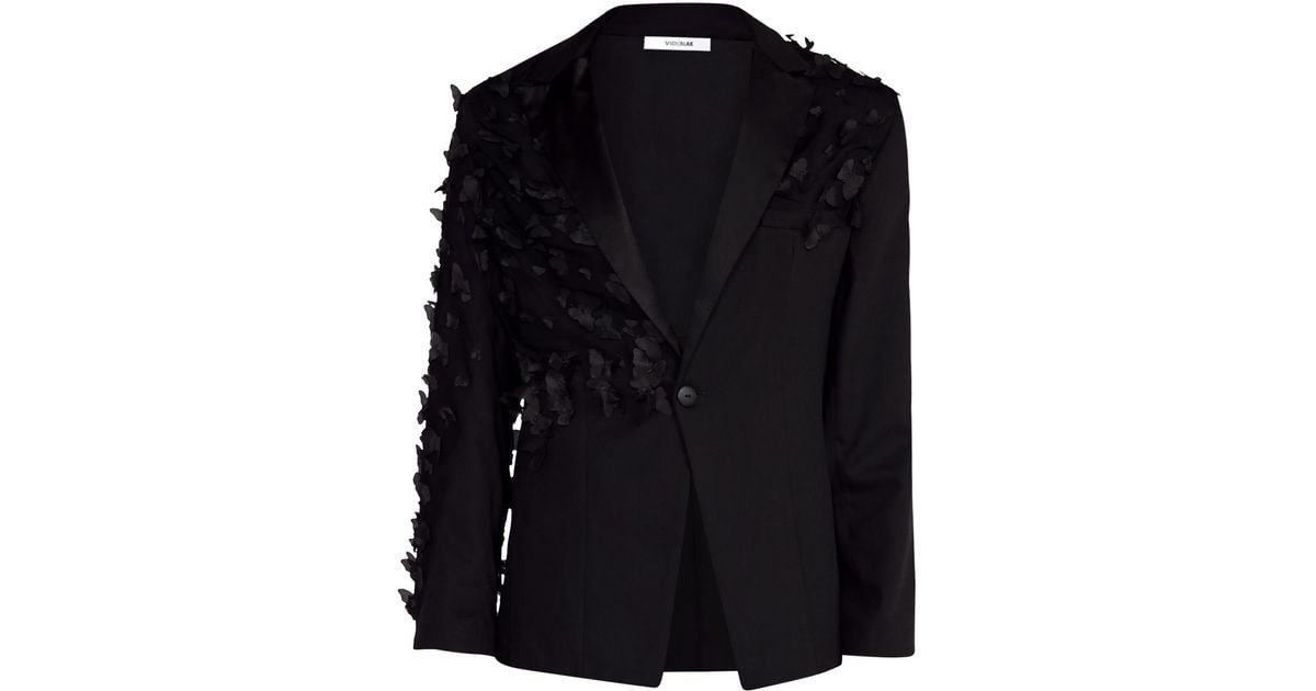 Vidi Blak Tailored Blazer With Hand Applique Silk Moth in Black for Men ...