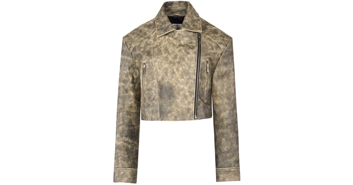 Pcfg Your Itch Wash Effect Leather Jacket in Green | Lyst