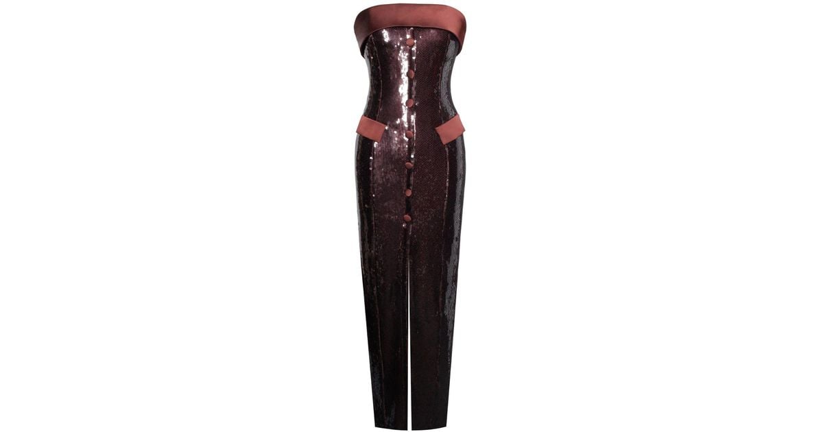 Miss Circle New York Qadira Burgundy Sequin Maxi Pencil Dress in Red | Lyst