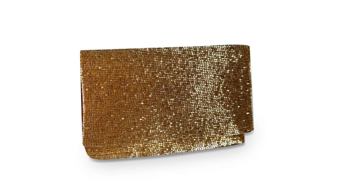Pick Happy Steel Cut Beaded Petite Clutch in Metallic | Lyst