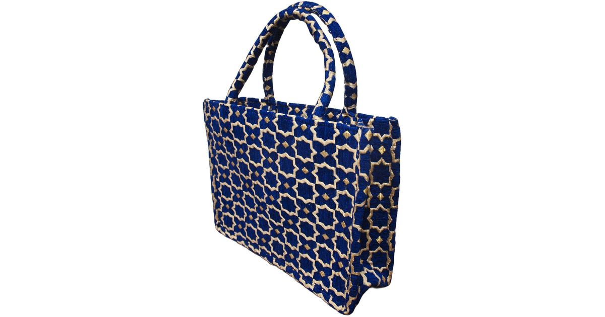 Berber Leather Moroccan Geometric Print Fabric Tote Bag in Blue | Lyst