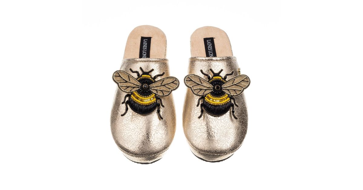Laines London Softie Slippers With Double Honey Bee Brooches in ...