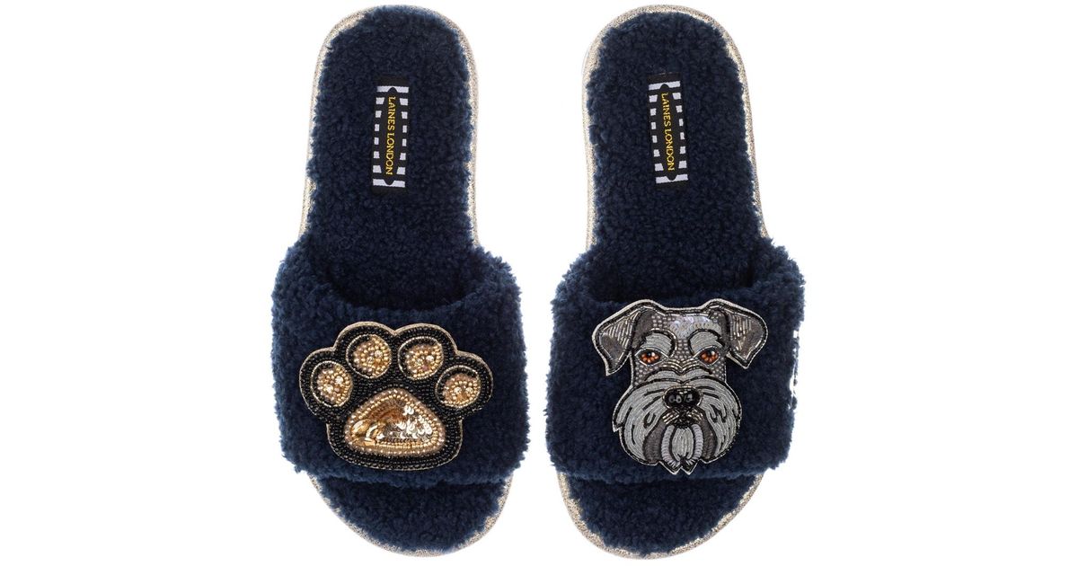 Laines London Teddy Towelling Slipper Sliders With Ernie The Schnauzer ...