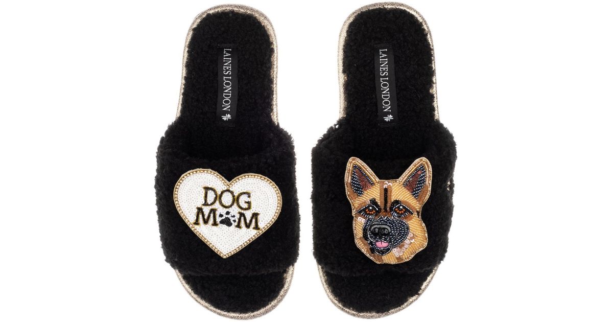 Laines London Teddy Towelling Slipper Sliders With Roxy The German ...