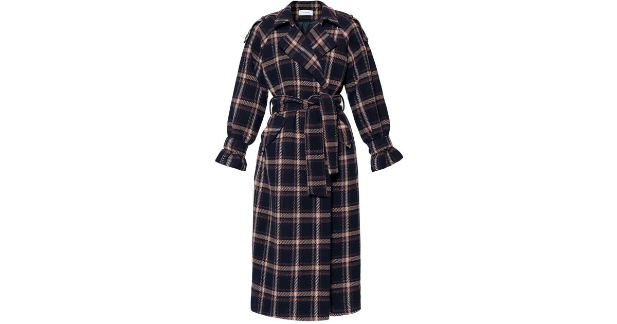 AGGI by HALEWSKI Ricarda Check Midi Coat in Blue | Lyst UK