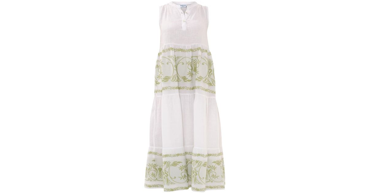 Haris Cotton Smock Maxi Linen Dress With Embroidered Cotton Details And ...
