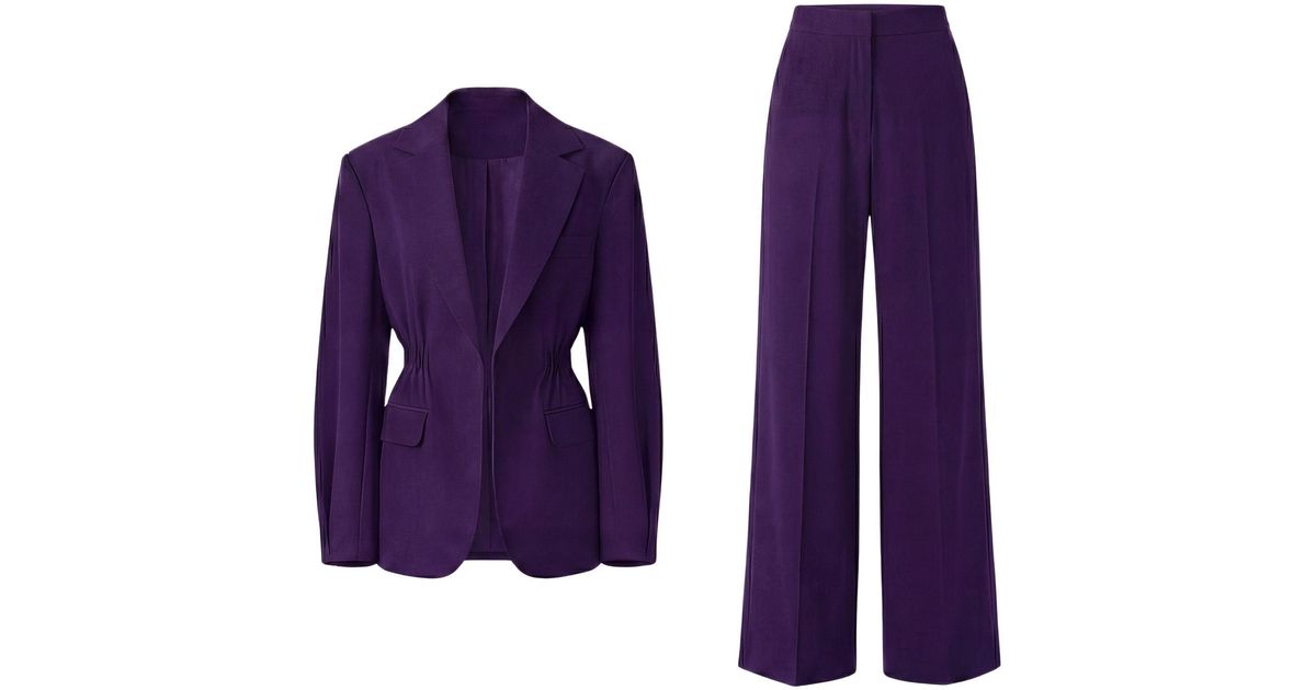 BLUZAT Deep Suit With Waist Accentuated Blazer And Wide-Leg Trousers in ...
