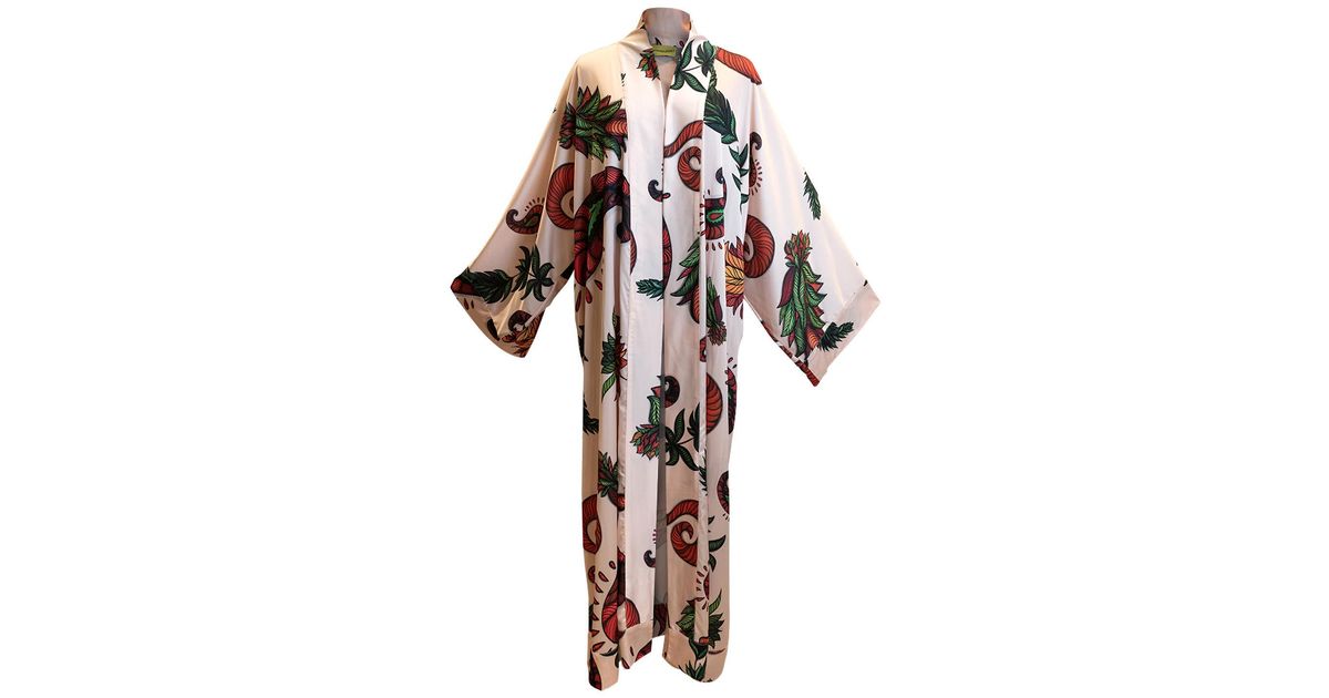 Janara Jones Paisley Print Satin Long Sleeve Maxi Abaya Kaftan | Lyst
