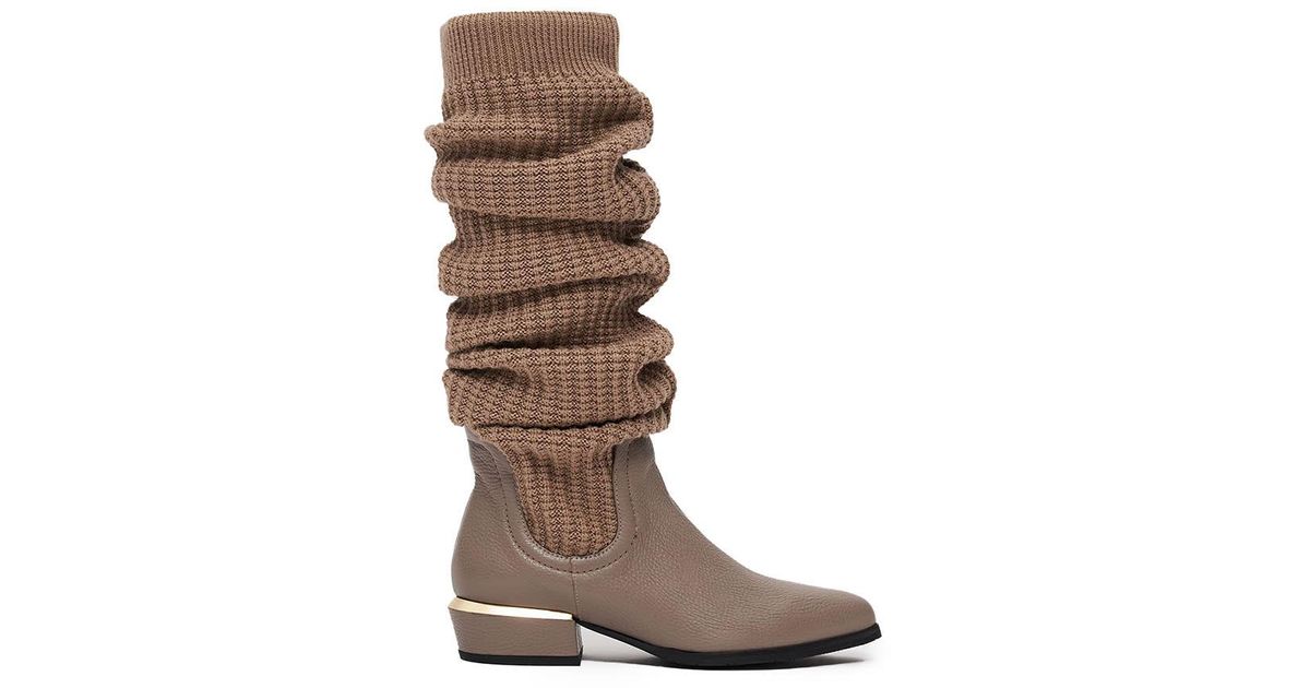 Theo the Label Lambskin Leg-Warmer Boots in Brown | Lyst